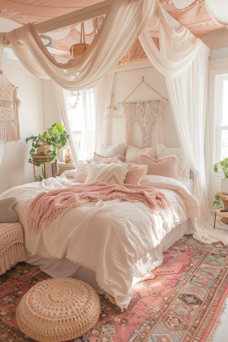 29 Pink Boho Bedroom Ideas - My Elegant Home