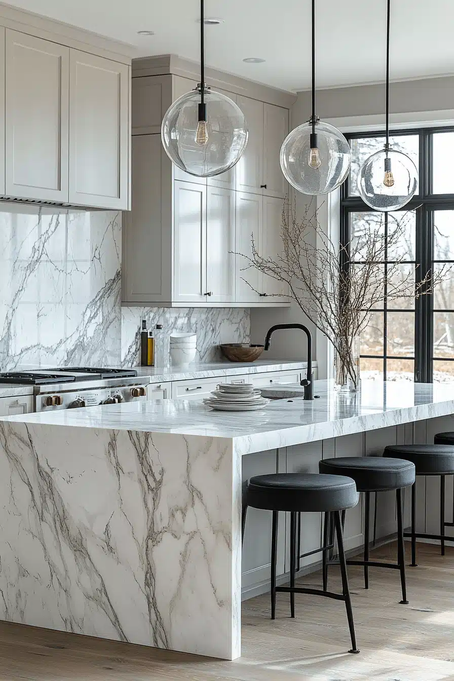 29 White Marble Kitchen Spaces That Feel Polished and Serene - My ...