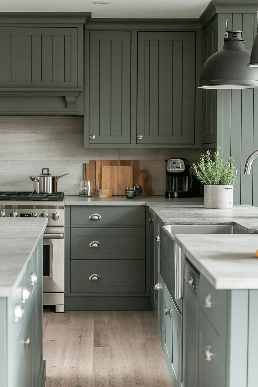 29 Pewter Green Kitchen Cabinets That Offer the Perfect Neutral with ...